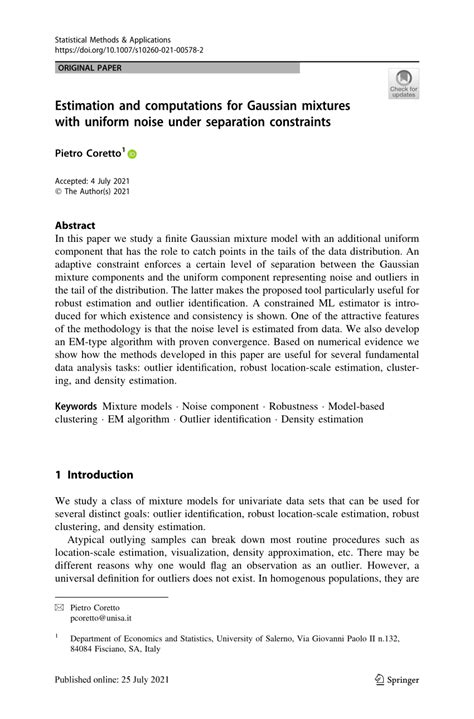 Pdf Estimation And Computations For Gaussian Mixtures With Uniform Noise Under Separation