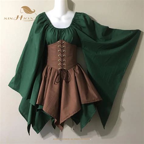 Sishion 르네상스 중세 빅토리아 여성 드레스 Vd3584 배트윙 슬리브 코르셋 허리 레이스 업 레트로 빈티지 불규칙한