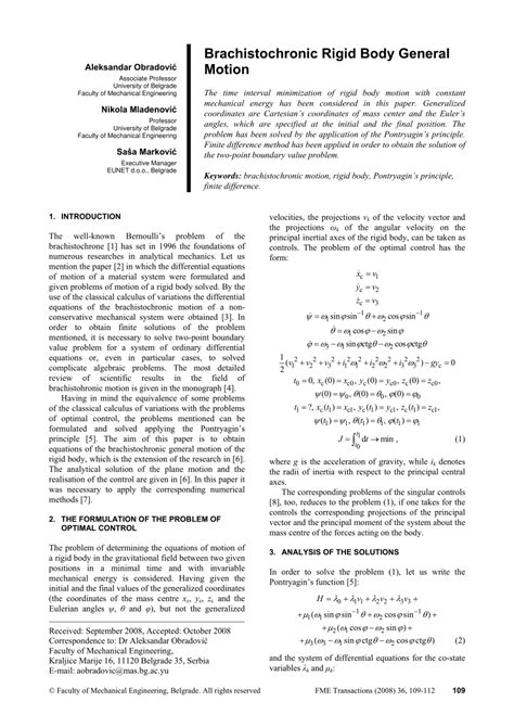 Pdf General Motion Of A Rigid Body