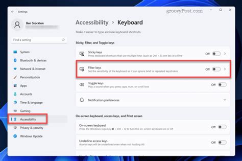 how to turn off filter keys on windows
