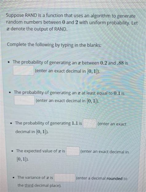 Solved Suppose Rand Is A Function That Uses An Algorithm To