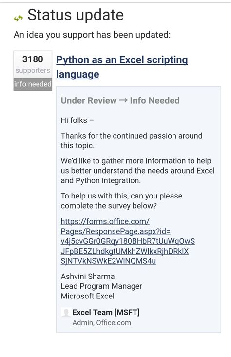 Ms Is Considering Official Python Integration With Excel And Is Asking For Input Rpython