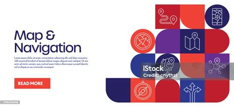 Line Icons를 사용한 지도 및 내비게이션 관련 디자인 단순 윤곽선 기호 아이콘 위치 방향 Gps 인터넷 자동차 여행에