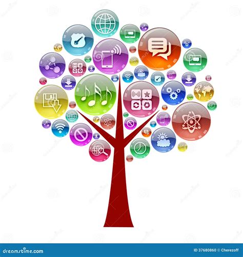 Silhouette Of A Tree Consisting Of Apps Icons Stock Illustration Illustration Of Internet