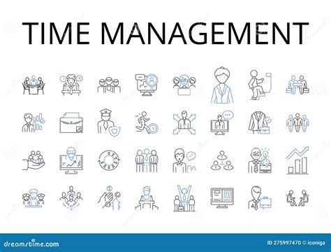 Time Management Line Icons Collection Goal Setting Task Scheduling