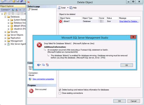 Why Is An Error Reported When I Attempt To Delete A Database From Rds