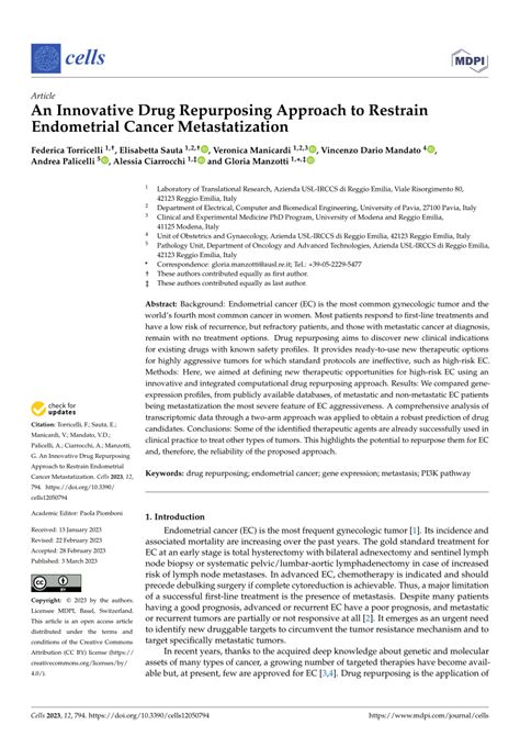 Pdf An Innovative Drug Repurposing Approach To Restrain Endometrial Cancer Metastatization