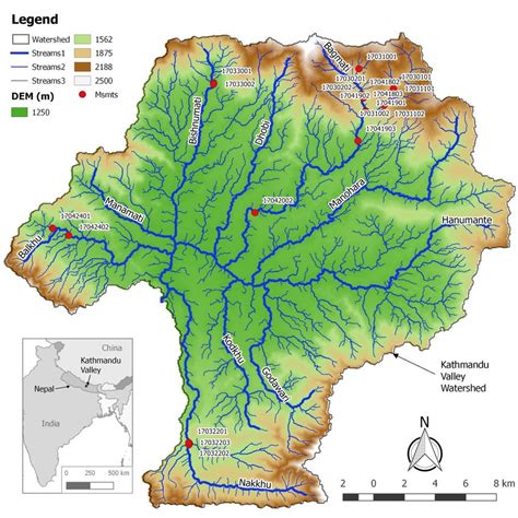 Map Figure Showing The Topography Green To Tan To White Color