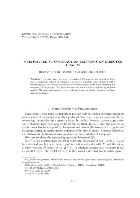 Pdf Multivalued Fg Contraction Mappings On Directed Graphs
