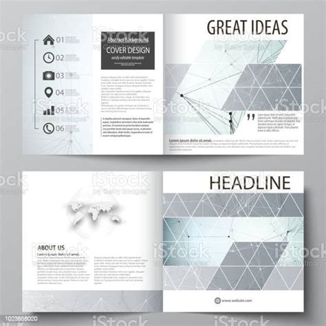 사각형 디자인 Bi에 대 한 비즈니스 템플릿 접어 소책자 전단지 보고서 커버 전단지 레이아웃 벡터 화학 패턴 선 및 점 분자 구조 과학 의료 Dna 연구를 연결 0명에 대한