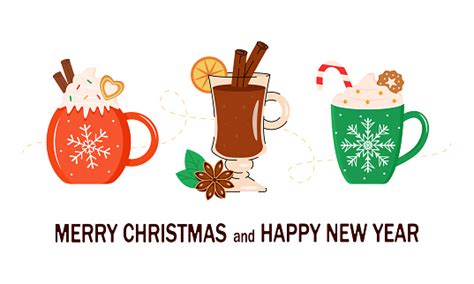 크리스마스 따뜻한 음료 핫 코코아 마시멜로 계피 사탕 진저브레드를 곁들인 축제 머그잔 벡터 일러스트 레이 션 0명에 대한 스톡 벡터 아트 및 기타 이미지 Istock