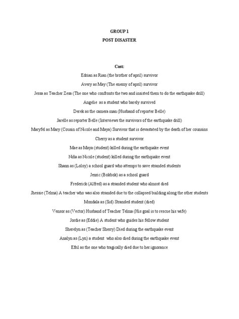 Group 1 Post Disaster Script Diass Pdf