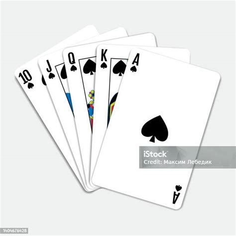 로얄 플러시 스페이드 다섯 카드 포커 핸드 플레이 카드 덱 포커에 대한 스톡 벡터 아트 및 기타 이미지 포커 로얄 플러시