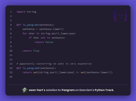 Sean Harts Solution For Pangram In Python On Exercism