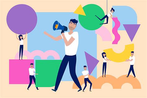 추상기하학적 모양을 구성하고 배열하는 사람들의 그룹 그림 개념에 대한 스톡 벡터 아트 및 기타 이미지 개념 개발 경영자