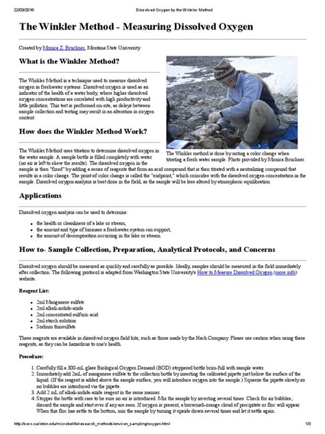 Dissolved Oxygen By The Winkler Method Pdf Titration Chemistry