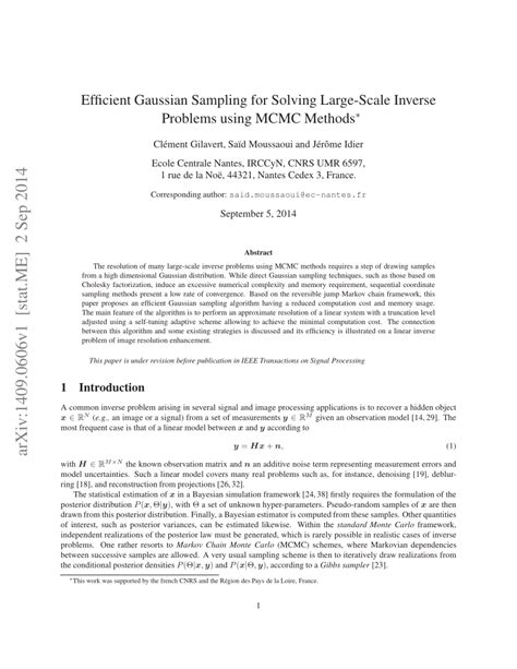 Pdf Efficient Gaussian Sampling For Solving Large Scale Inverse Problems Using Mcmc