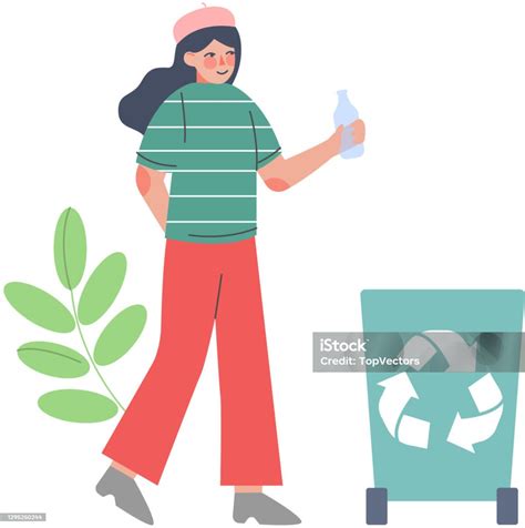 에코백을 사용하여 폐기물을 분류하는 젊은 여성 백색 배경에 고립 된 만화 벡터 일러스트레이션을 재활용하기 위해 쓰레기를 모으는 사람들 가방에 대한 스톡 벡터 아트 및 기타