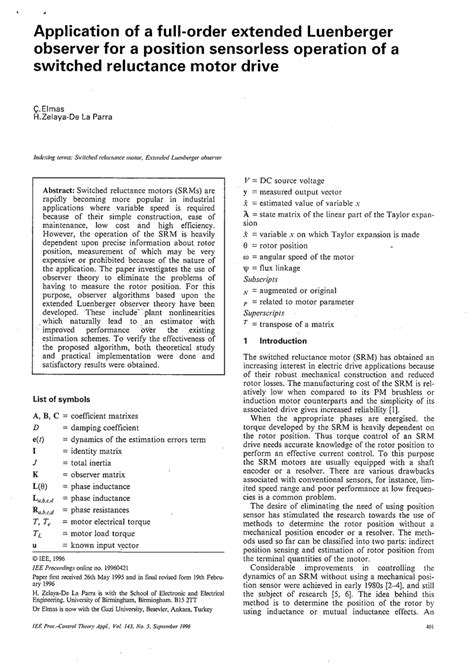 Pdf Application Of A Full Order Extended Luenberger Observer For A Position Sensorless
