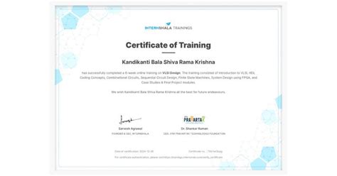 Successfully Completed The Vlsi Design Training From Internshala Trainings Kandikanti Bala