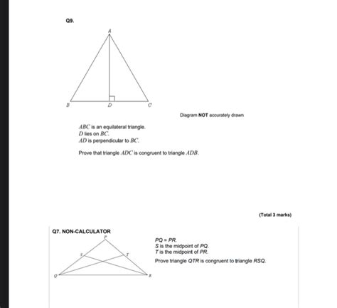 Solved Q9 Diagram Not Accurately Drawn Abc Is An Equilateral Triangle D Lies On Bc Ad Is
