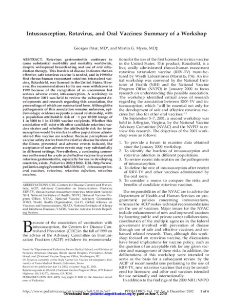Pdf Intussusception Rotavirus And Oral Vaccines Summary Of A Workshop