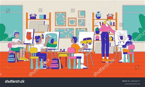 Middle School Art Class Cartoon Flat Stock Vector Royalty Free