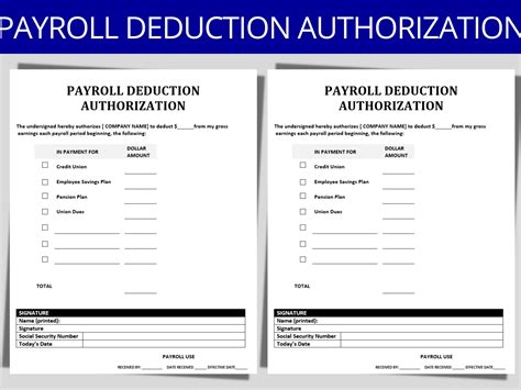 Payroll Deduction Authorization Form Editable Ms Word Template Etsy