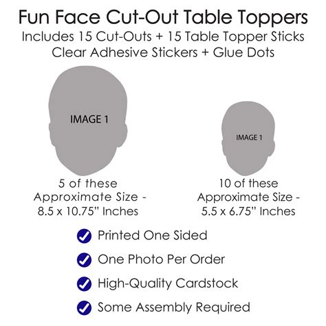 Fun Face Cutout Centerpiece Sticks Custom Photo Head Cut Out Table Toppers Upload 1 Photo