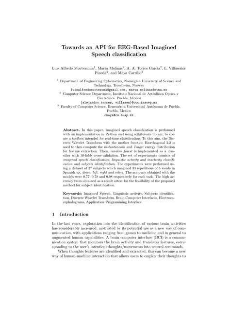 Pdf Towards An Api For Eeg Based Imagined Speech Classification