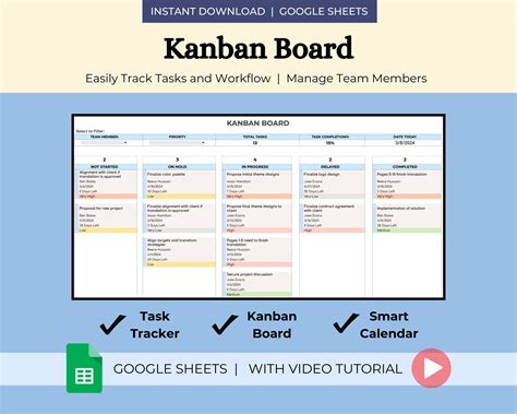 Kanban Board Task Priority Tracker Project Management Template Project Planner Spreadsheet