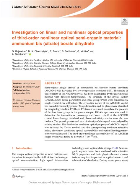Investigation On Linear And Nonlinear Optical Properties Of Third Order Nonlinear Optical Semi