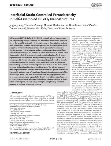 Interfacial‐strain‐controlled Ferroelectricity In Self‐assembled Bifeo 3 Nanostructures