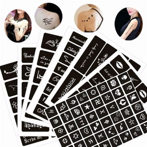 헤나 스텐실 아랍어 해골 눈송이 날개 나비 작은 손가락 반짝이 문신 스텐실 Diy 바디 아트 에어 브러시 스텐실 모델 Aliexpress