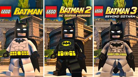 All Batman Suits From Lego Batman Games In Lego Dc Super Villains Youtube