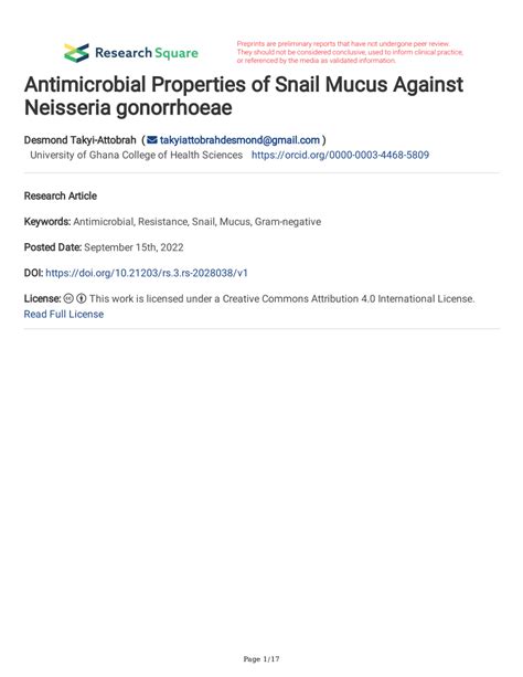 Pdf Antimicrobial Properties Of Snail Mucus Against Neisseria Gonorrhoeae