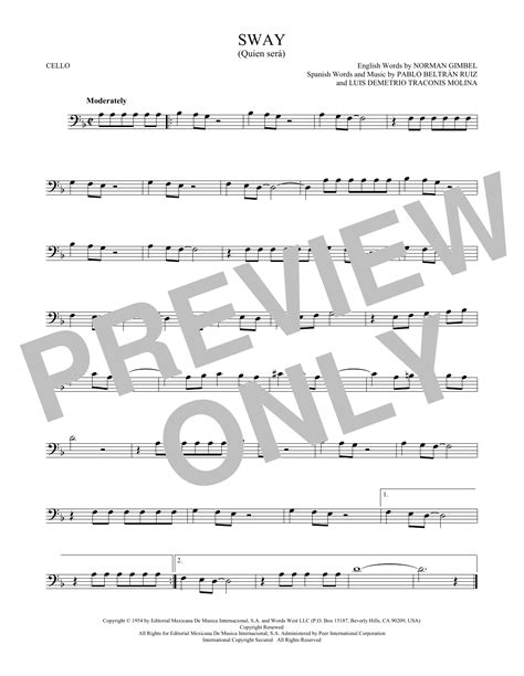 Sway Quien Sera By Dean Martin Sheet Music For Cello Solo At Sheet