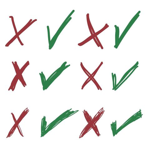 Doodle Set Of Check Mark And Wrong Mark With Circle False And True