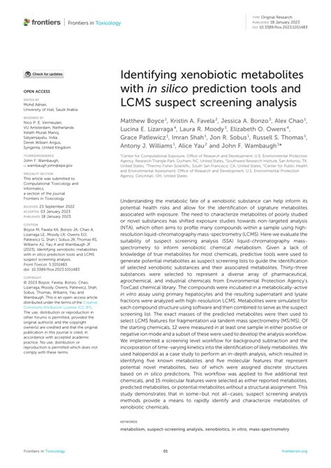 Pdf Identifying Xenobiotic Metabolites With In Silico Prediction Tools And Lcms Suspect
