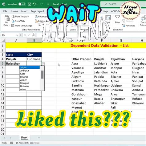 dependent drop down list data validation shorts excel ytshorts youtube