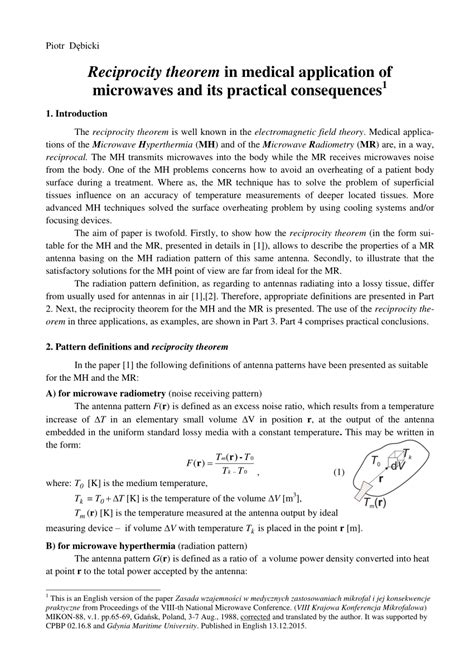 Pdf Reciprocity Theorem In Medical Applications Of Microwaves And Its Practical Consequences