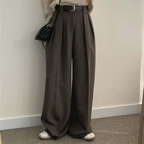 슬로우베리 벨트세트가을겨울 라끄 벨트 핀턱 주름 와이드 슬랙스