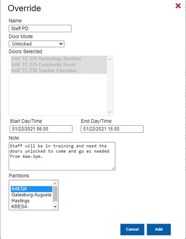 ACM Door Scheduling Using Overrides SW MiTech Wiki