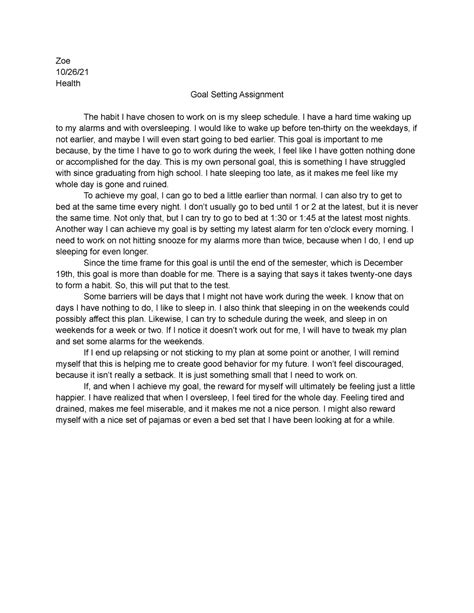 essay 1 goal setting health zoe 10 26 health goal setting