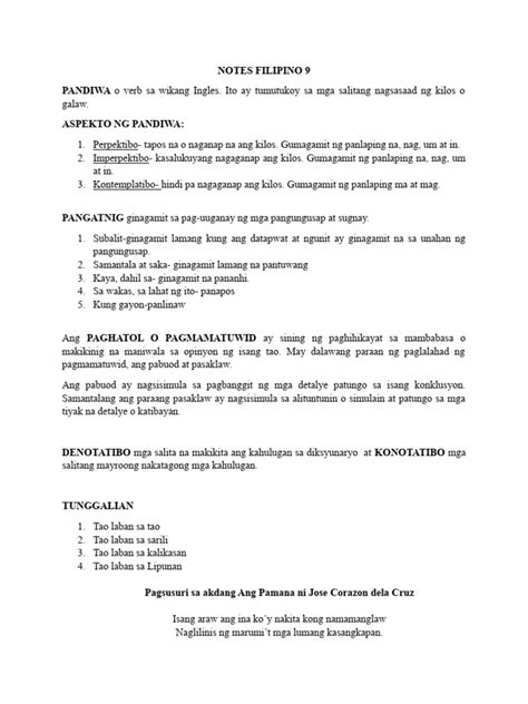 Notes Filipino 9 Pdf