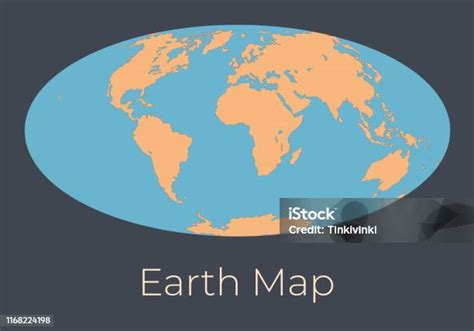 지구의지도 어두운 회색 배경에 고립 오렌지 대륙과 푸른 바다와 지구지도의 벡터 그림 요즘 프로젝션 월드맵 설계를 위한 요소입니다 0명에 대한 스톡 벡터 아트 및 기타 이미지