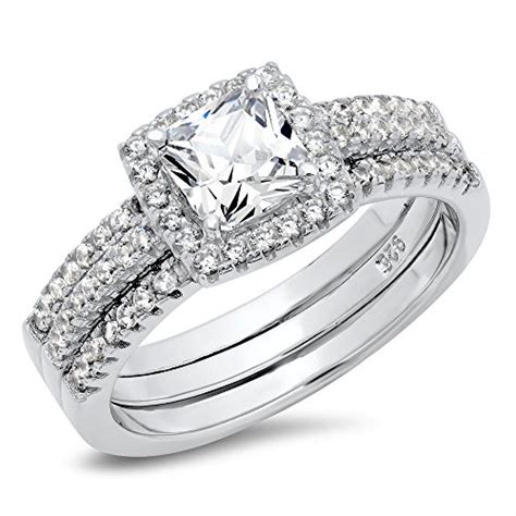 Metal Factory 925 Sterling Silver Cushion Cubic Zirconia Cz 2pc Halo