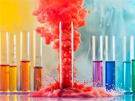 Premium Photo Vivid Red Chemical Reaction In A Test Tube