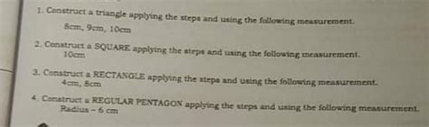 solved l construct a triangle applying the steps and using the