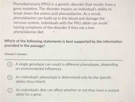 Solved Phenylketonuria Pku Is A Genetic Disorder That Results From A